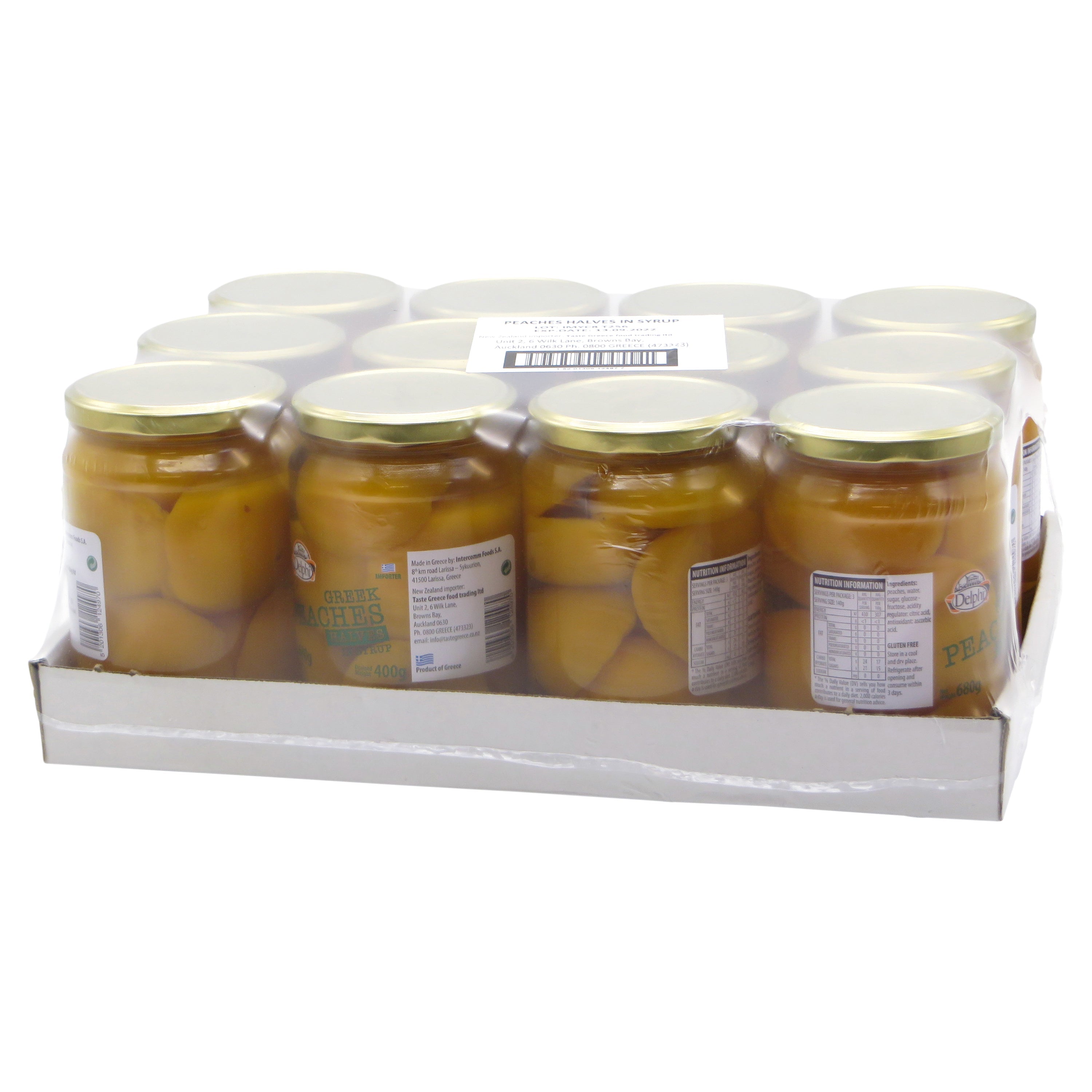 12 pack - Greek peach halves in light syrup 680g – Taste Greece